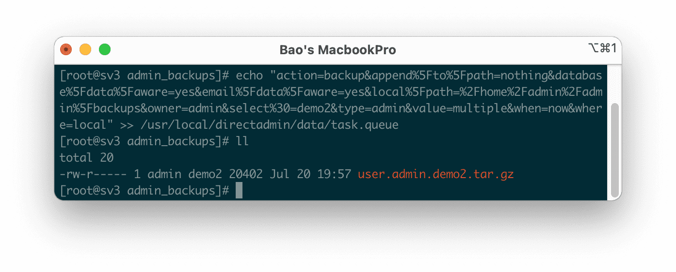 Hướng dẫn backup DirectAdmin với command line với 2 trường hợp