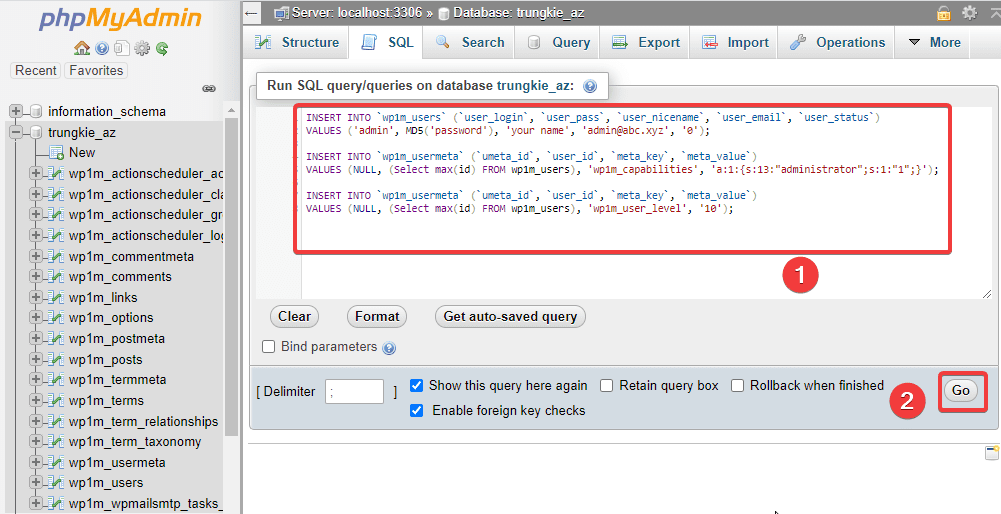 Tạo nhanh tài khoản Admin WordPress trên phpMyAdmin - AZDIGI Blog