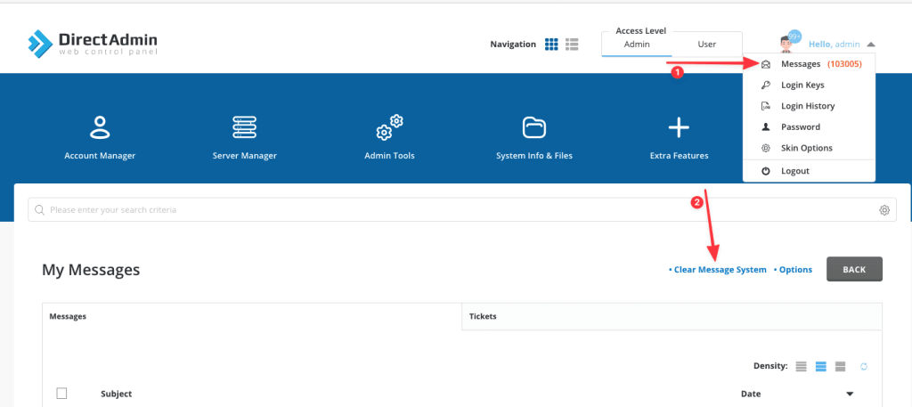 How to clear Messages System on DirectAdmin - AZDIGI Blog