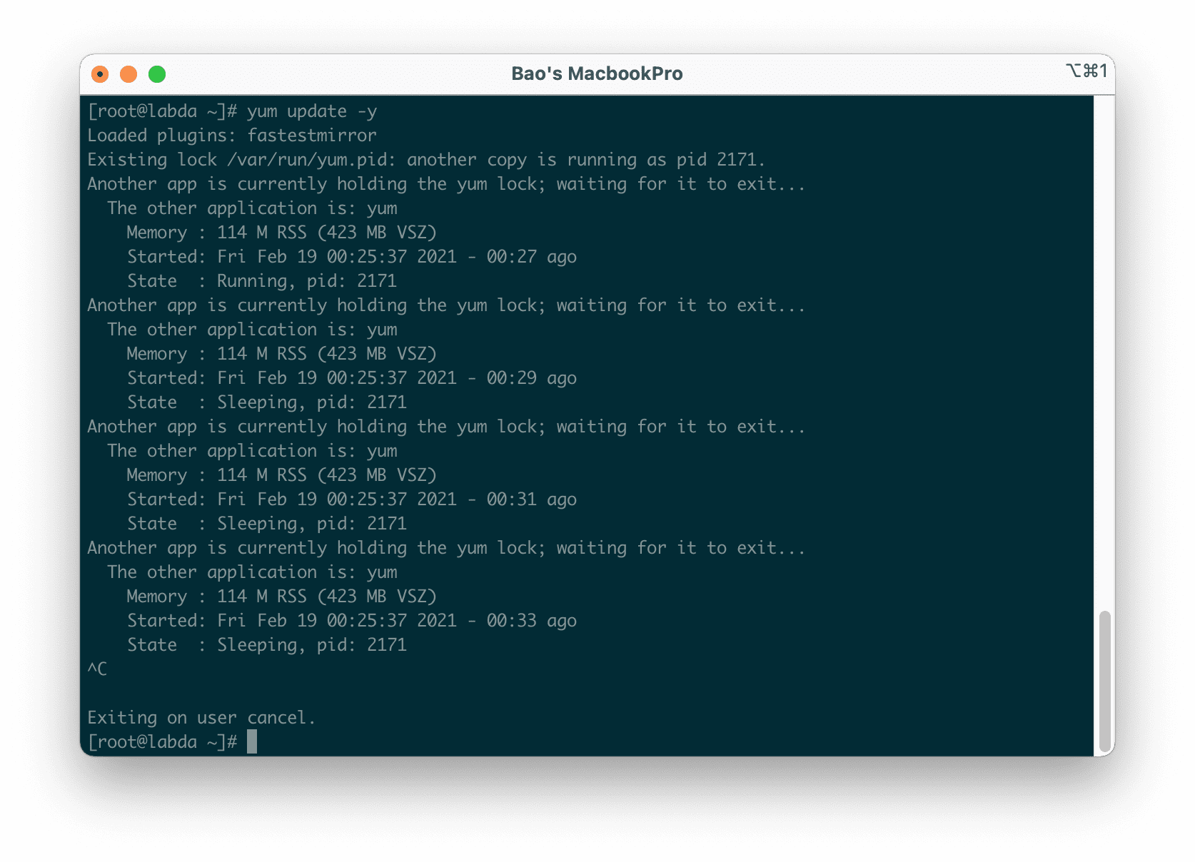Fixing the "Another app is currently holding the yum lock" error on CentOS