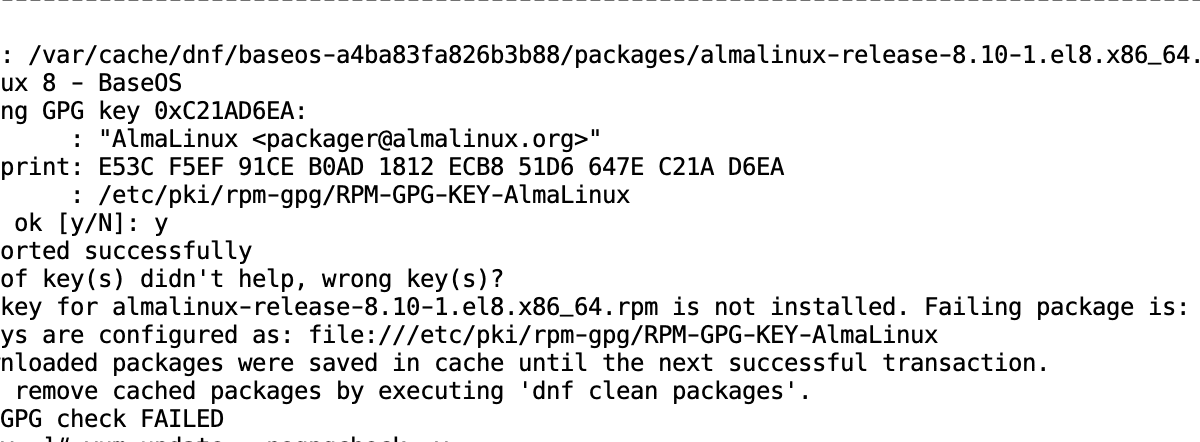 How to fix GPG check FAILED error on AlmaLinux 8 - AZDIGI Blog
